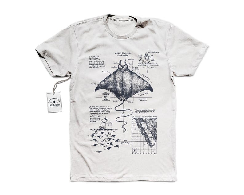 Mobula Ray Anatomy Tshirt, Marine Biology Ray Shirt, Screen Printed ...