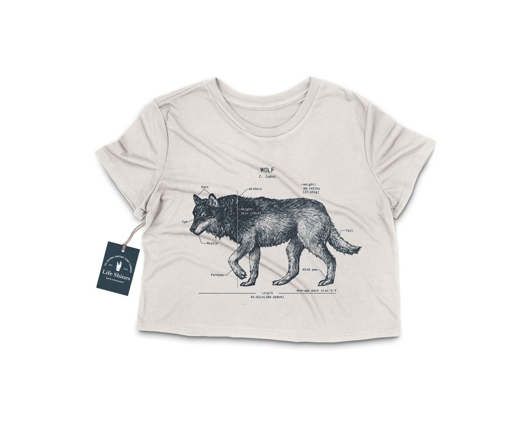 Wolf Anatomy Crop Top, Gray Wolf Crop Top, Wolf Shirt for Ladies ...
