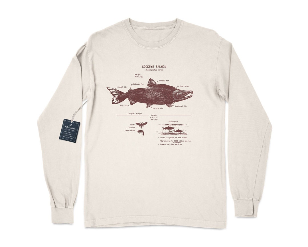 Salmon Anatomy Long Sleeve, Alaskan Sockeye Salmon Long Sleeve T Shirt ...