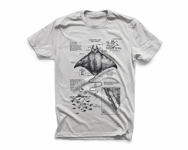 Mobula Ray Anatomy Tshirt, Marine Biology Ray Shirt, Screen Printed ...