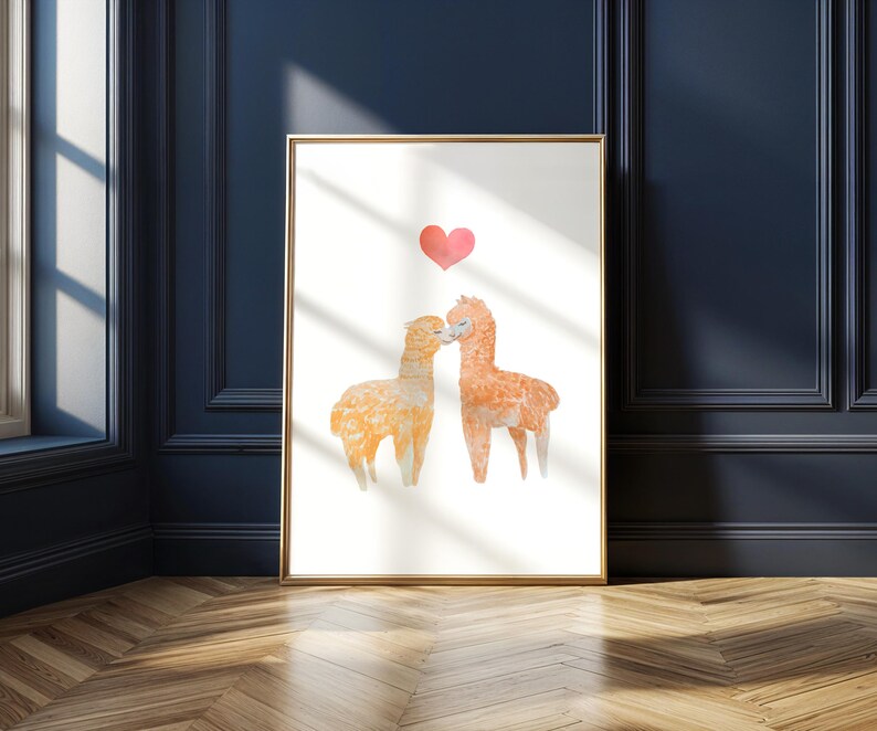 Llamas in Love Digital Wall Artwork, Instant Printable Poster, Alpaca ...