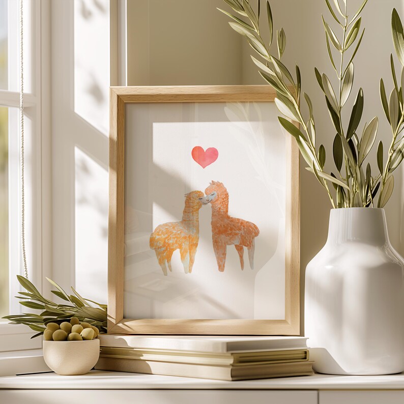 Llamas in Love Digital Wall Artwork, Instant Printable Poster, Alpaca ...