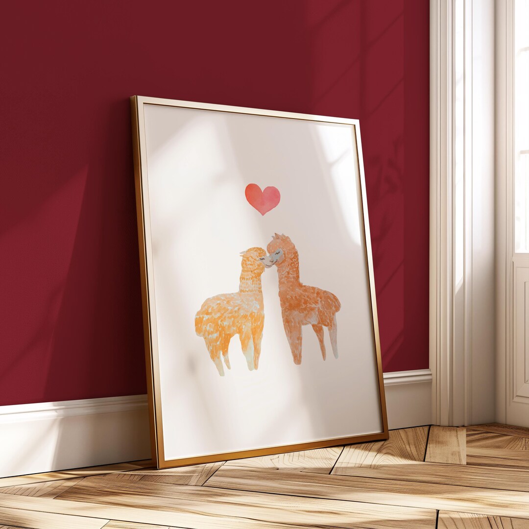 Llamas in Love Digital Wall Artwork, Instant Printable Poster, Alpaca ...