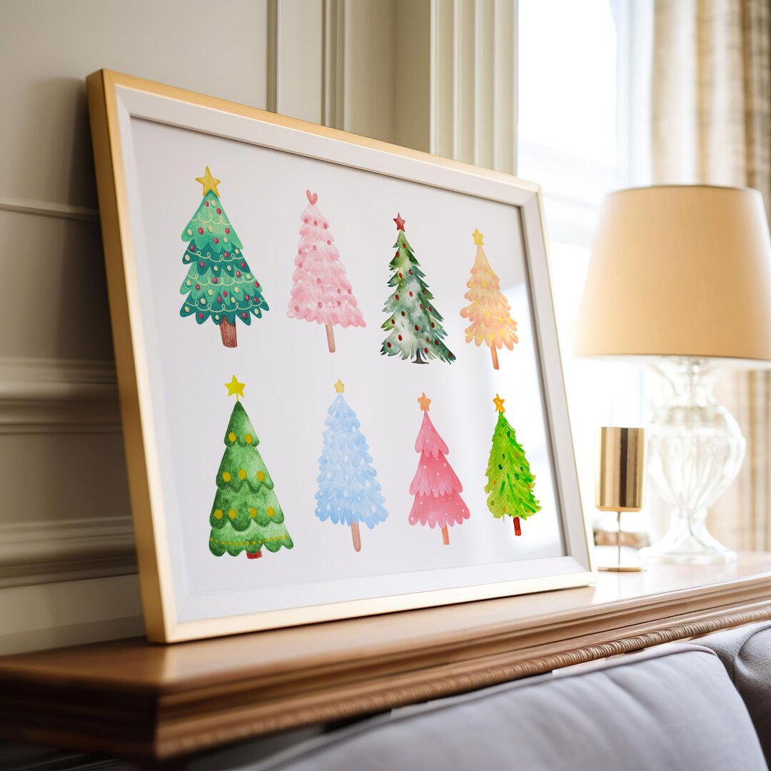 Fun Christmas Trees Digital Wall Art, Colorful Collage, Holiday Wall ...