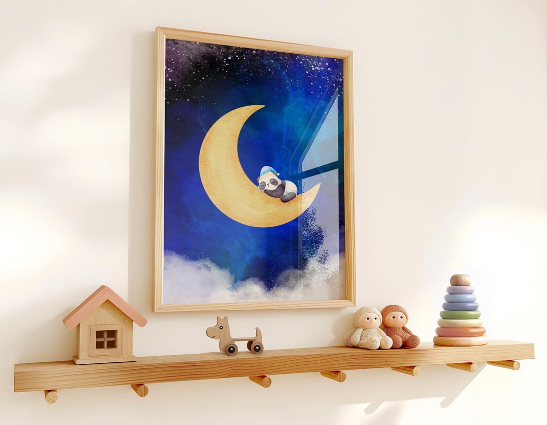 Cute Panda Sleeping on a Crescent Moon Watercolor Digital Print, Moon ...