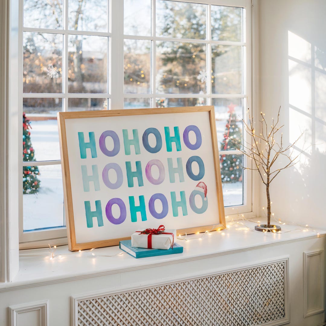 Ho Ho Ho Santa Christmas Digital Wall Art, Watercolor Letters, Santa ...