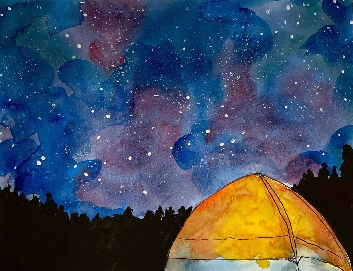 Starry Night Camping Scene Painting | Watercolor Art | Watercolor ...