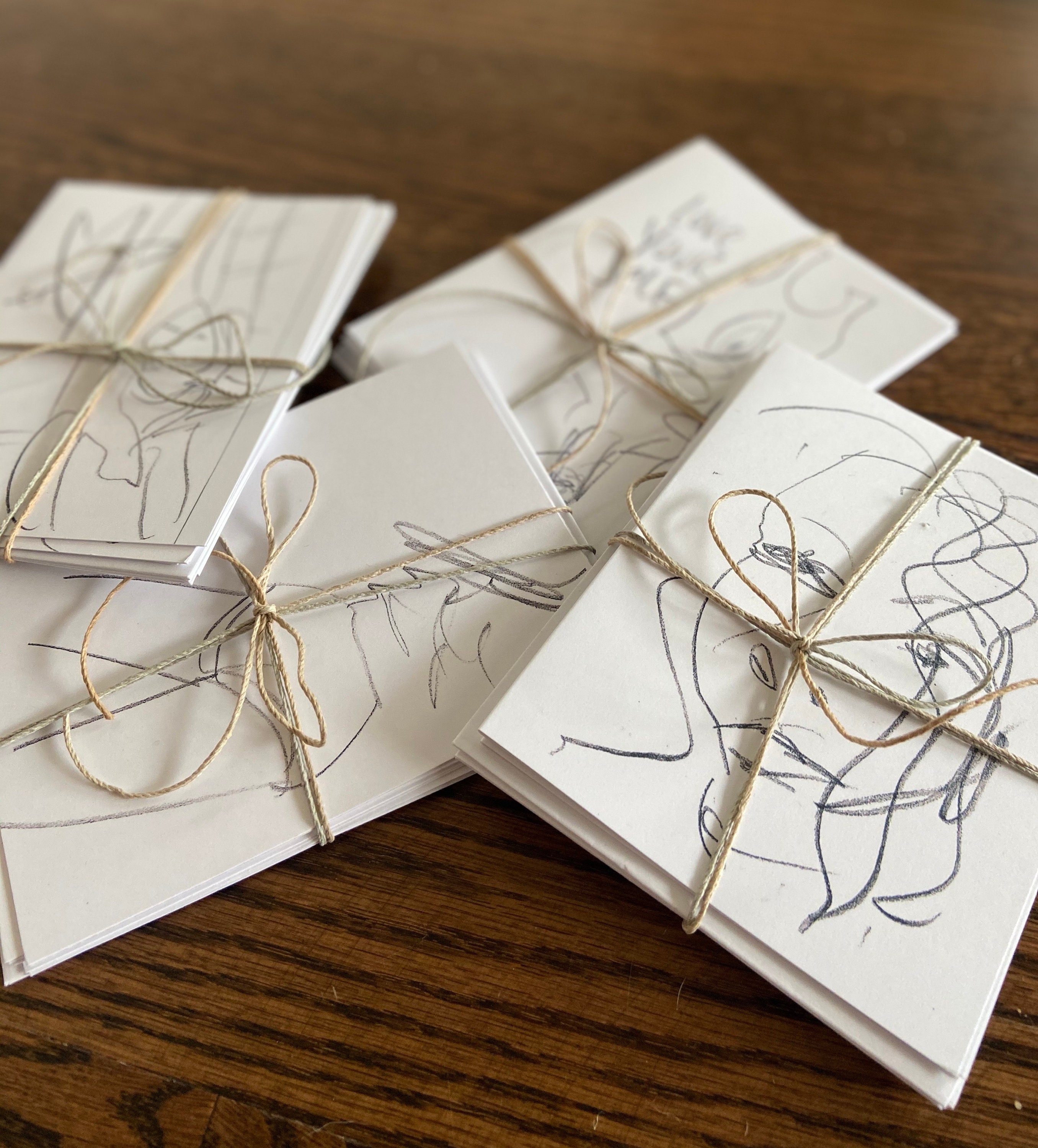 Set of 4 Pencil Art Notecards Blank Inside Envelopes Included Choose ...