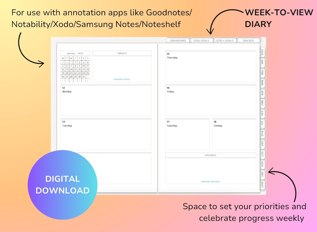 2026 Writer's Digital Planner & Diary With Writing Tracker | Writing ...