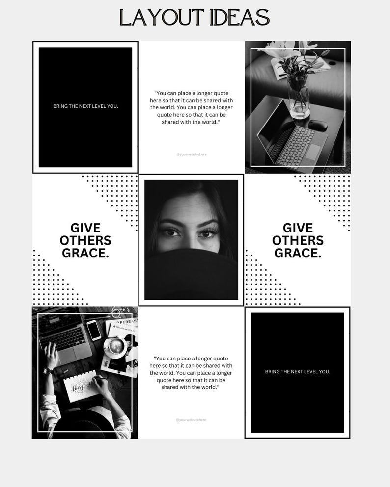 Branding Kit: 24 Luxury Minimalist Instagram Grid Templates in Black ...
