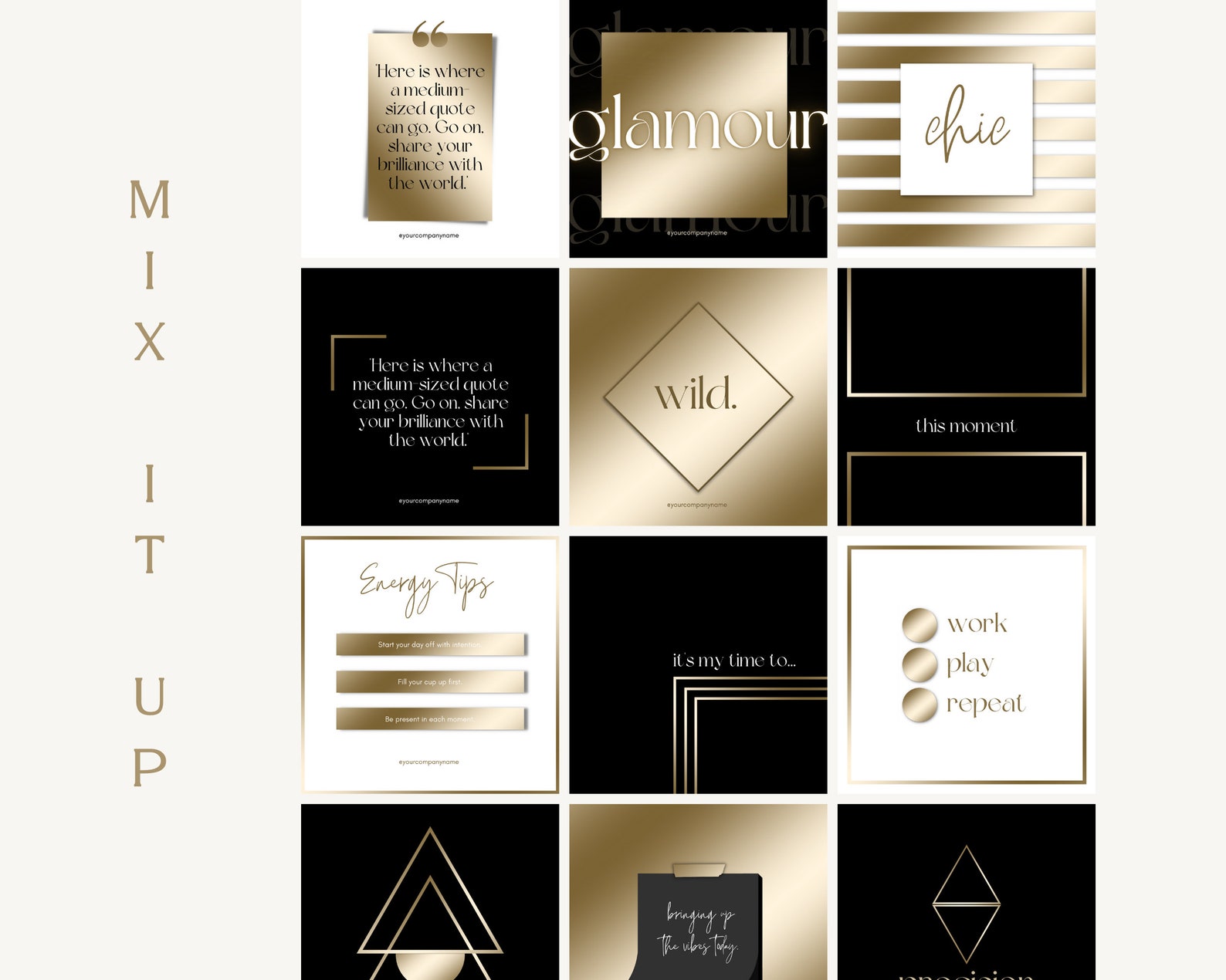 Branding Kit: 100 Luxury Instagram Grid Templates in Gold, Marble and ...