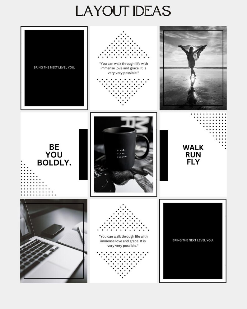 Branding Kit: 24 Luxury Minimalist Instagram Grid Templates in Black ...
