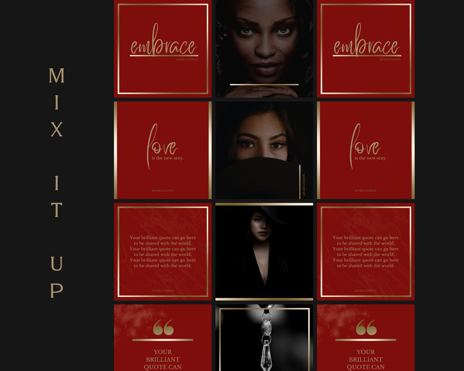 Branding Kit: 44 Luxury Instagram Grid Templates in Gold, Black and Red ...