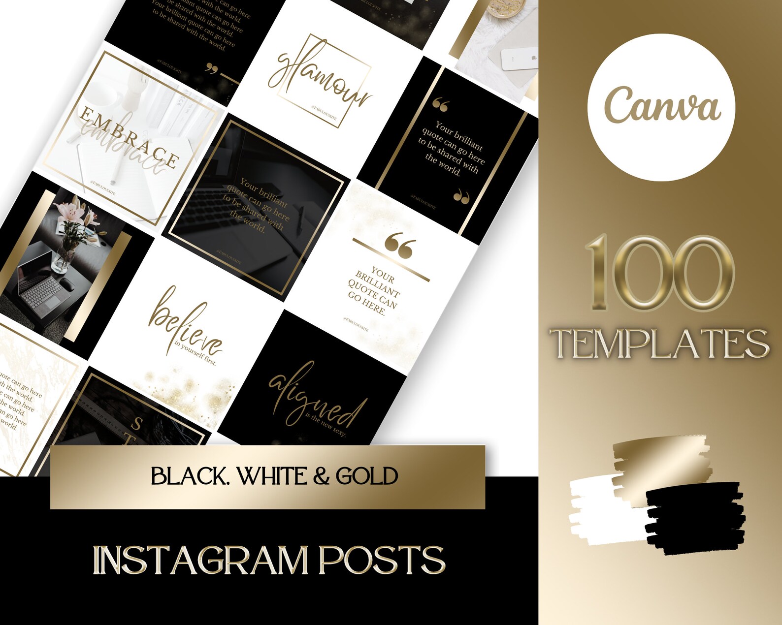 Branding Kit: 100 Luxury Instagram Grid Templates in Gold, Marble and ...