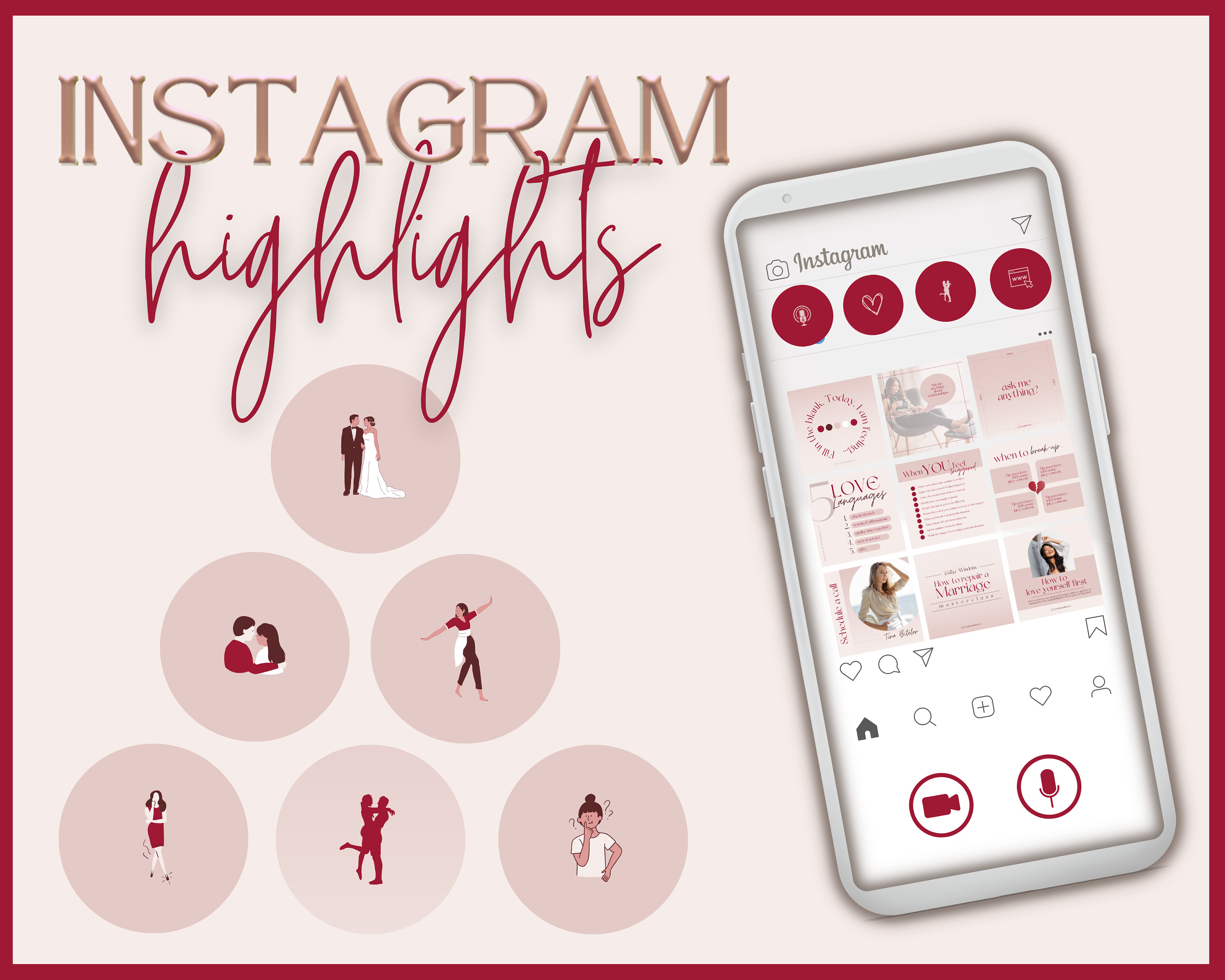 20 Instagram Highlights Templates in Sultry Red and Pink: Instagram ...