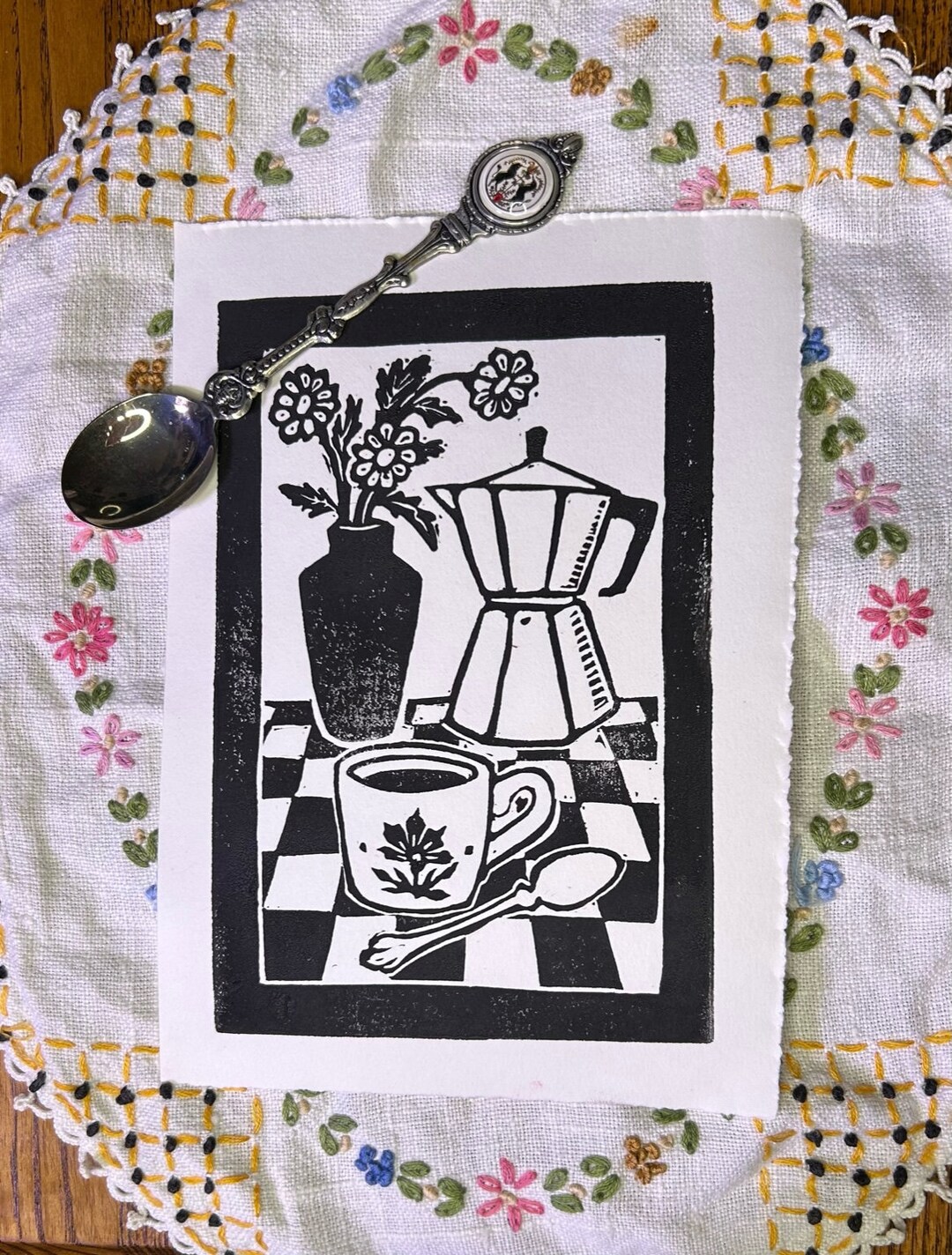 Moka Pot Latte Linocut Print- March Lino Print - Etsy