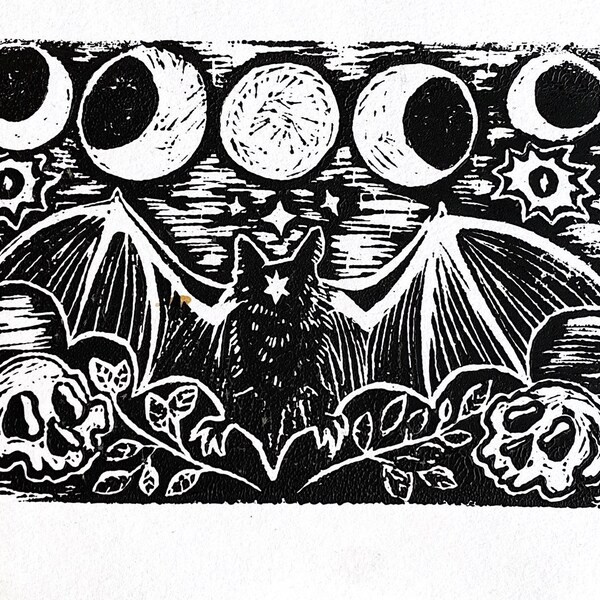 Linocut Moon - Etsy