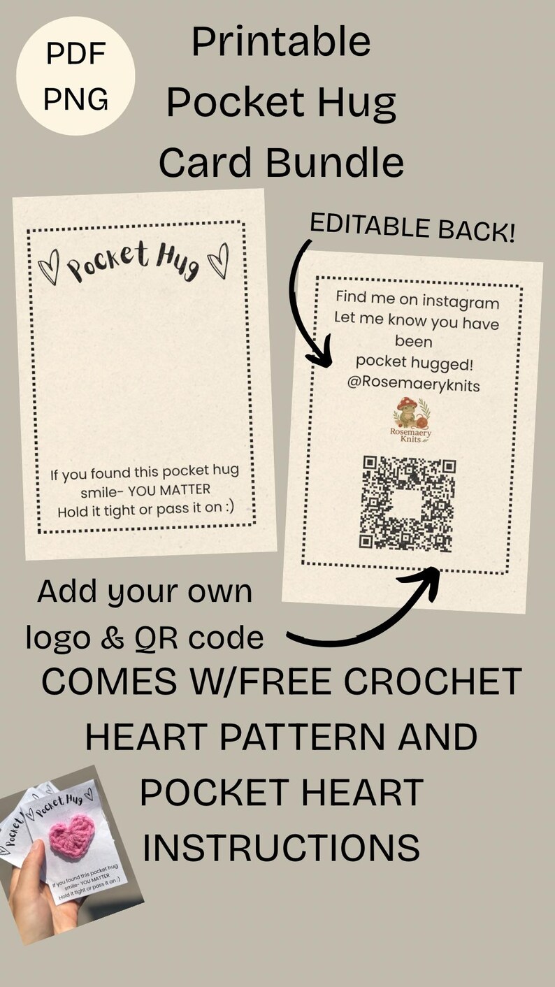 Pocket Hug Card Bundle: Crochet Heart Pattern & Editable Canva Template ...