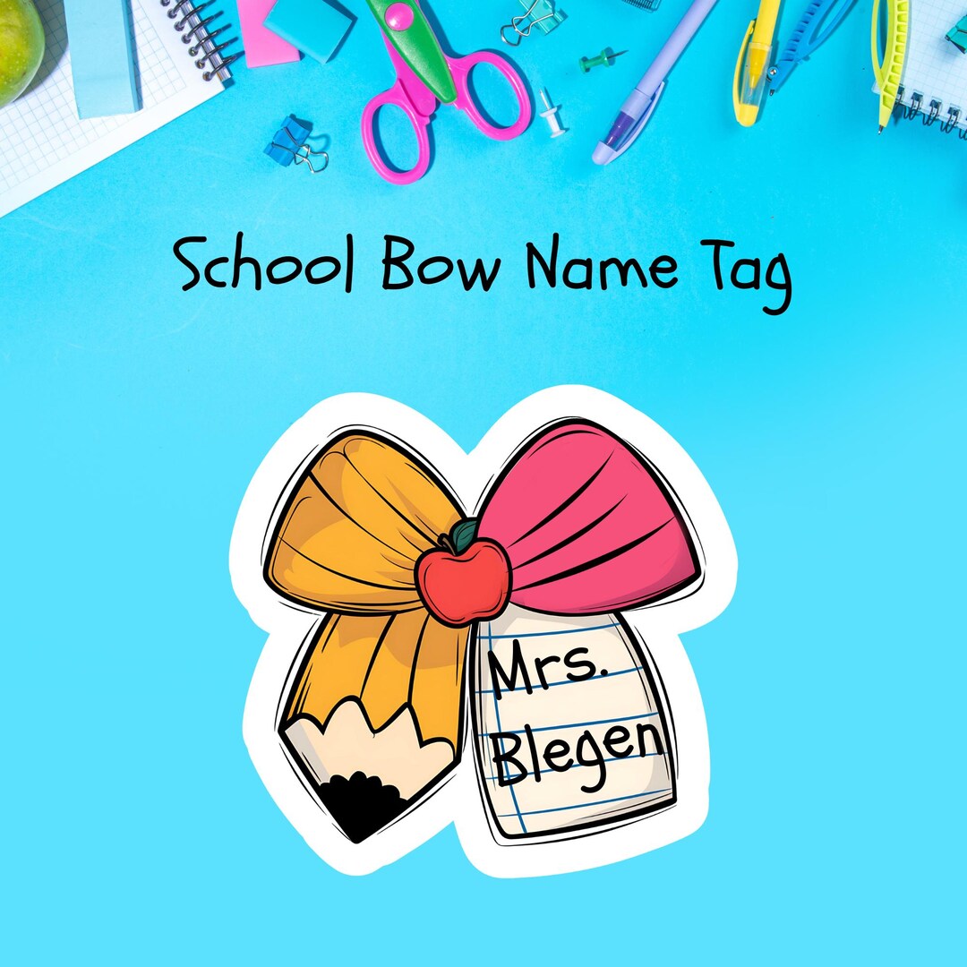 Back to School Bow Name Tag | Customize | School Name Tag | Sticker ...
