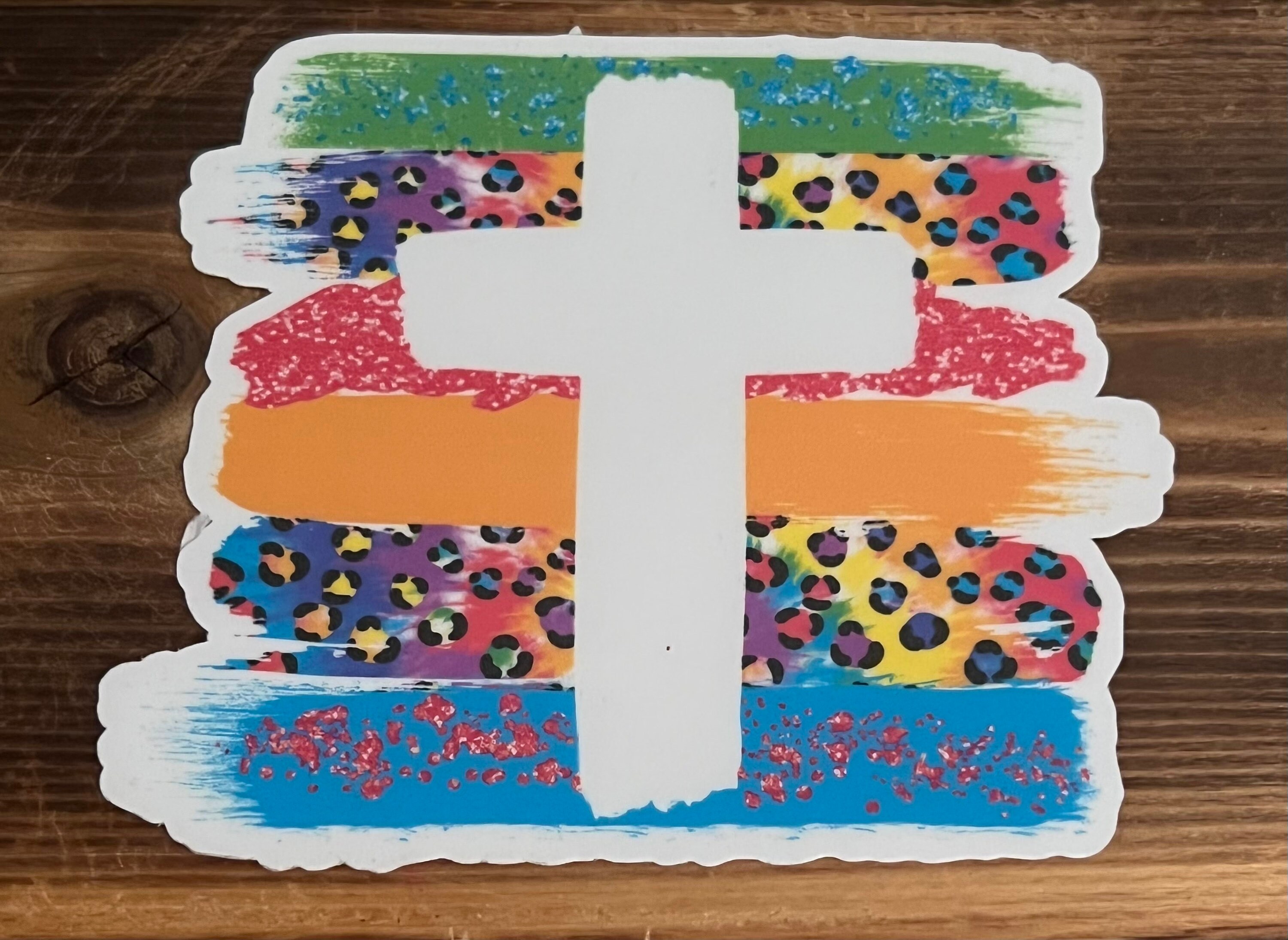 Christian Cross Sticker Christian Cross Leopard Cross - Etsy