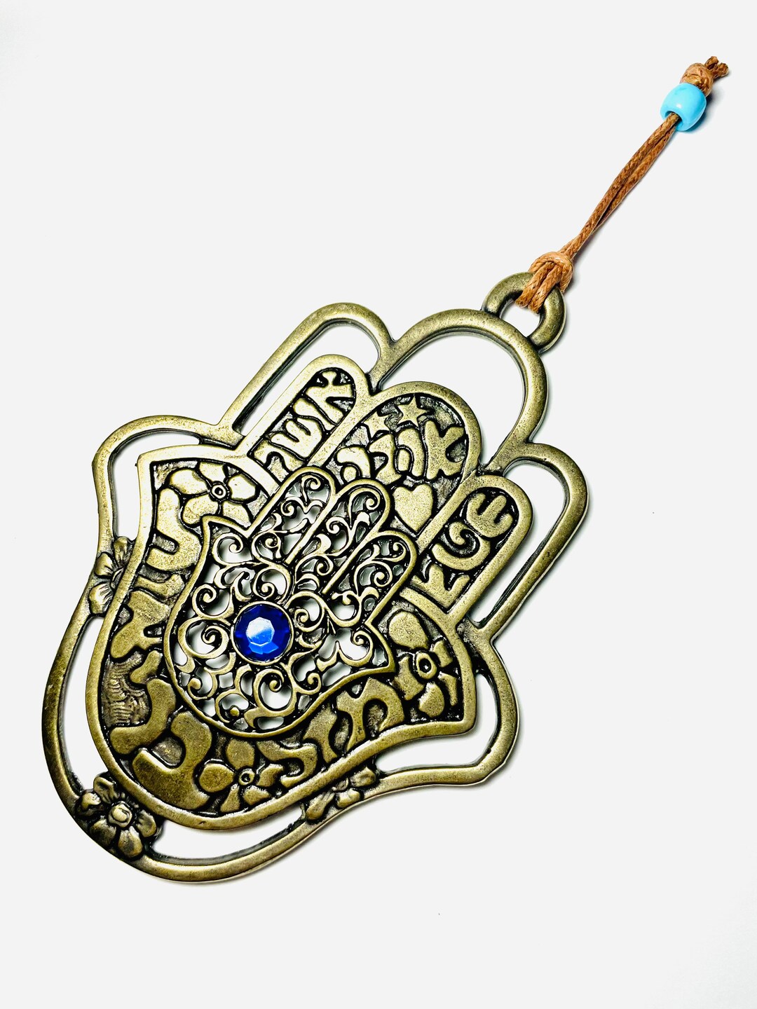 Handmade Metal Hamsa Wall Decor: Hebrew Blessing, Jewish Kabbalah Art ...