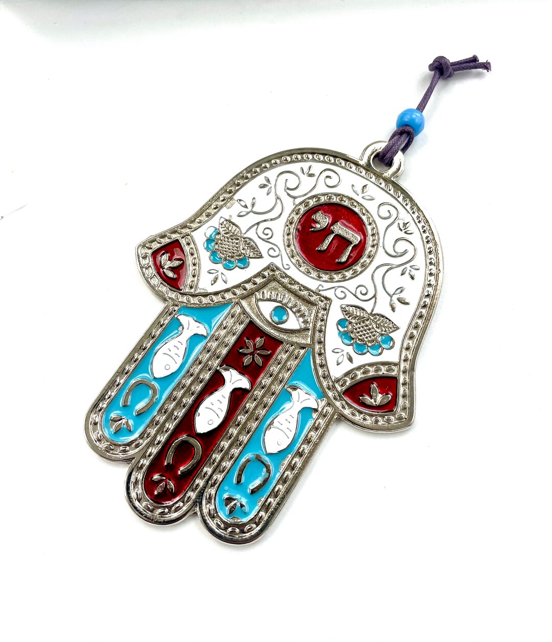 Silver Metal Hamsa Wall Hanging: Chai Symbol, Jewish Home Blessing - Etsy