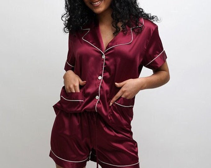 Red Color Pj's,customized Satin Pyjamas,bridesmaid Pajama Sets,bridal ...