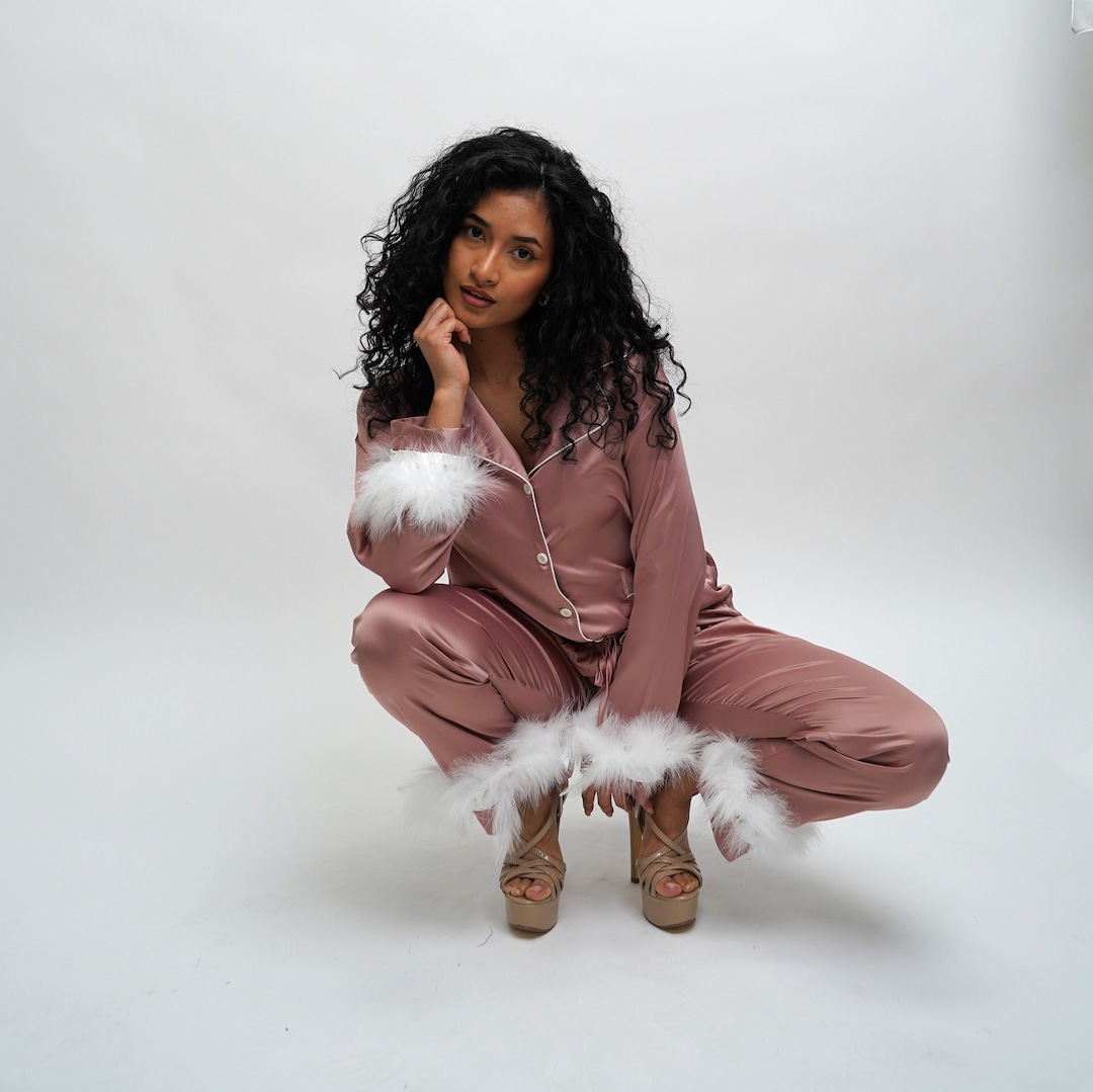 Satin Feather Pajamas With REMOVABLE Feathers, Pajamas With Feathers ...