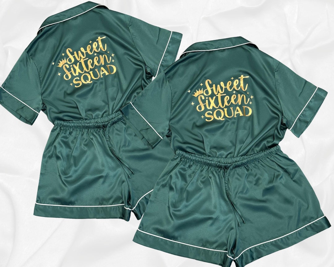 Sweet Sixteen Pajamas, Birthday Party Monogram Satin Pajamas Set, Birthday Girl Pjs, Sweet 16 ...