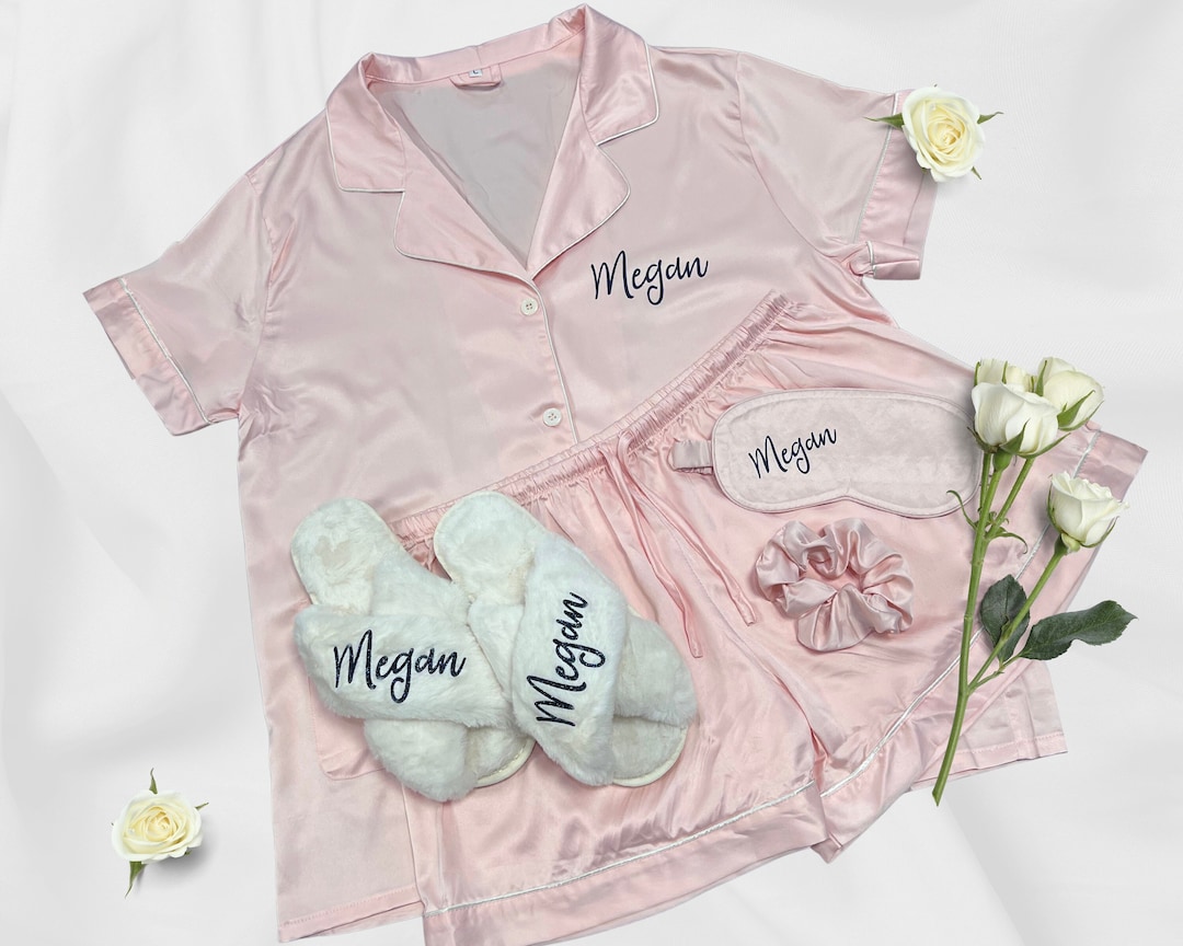 Buttery Soft Personalized Satin Pajamas With Eye Masks and Slippers ...
