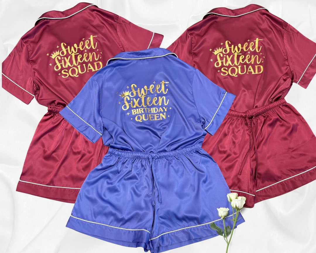 Sweet Sixteen Pajamas, Birthday Party Monogram Satin Pajamas Set ...