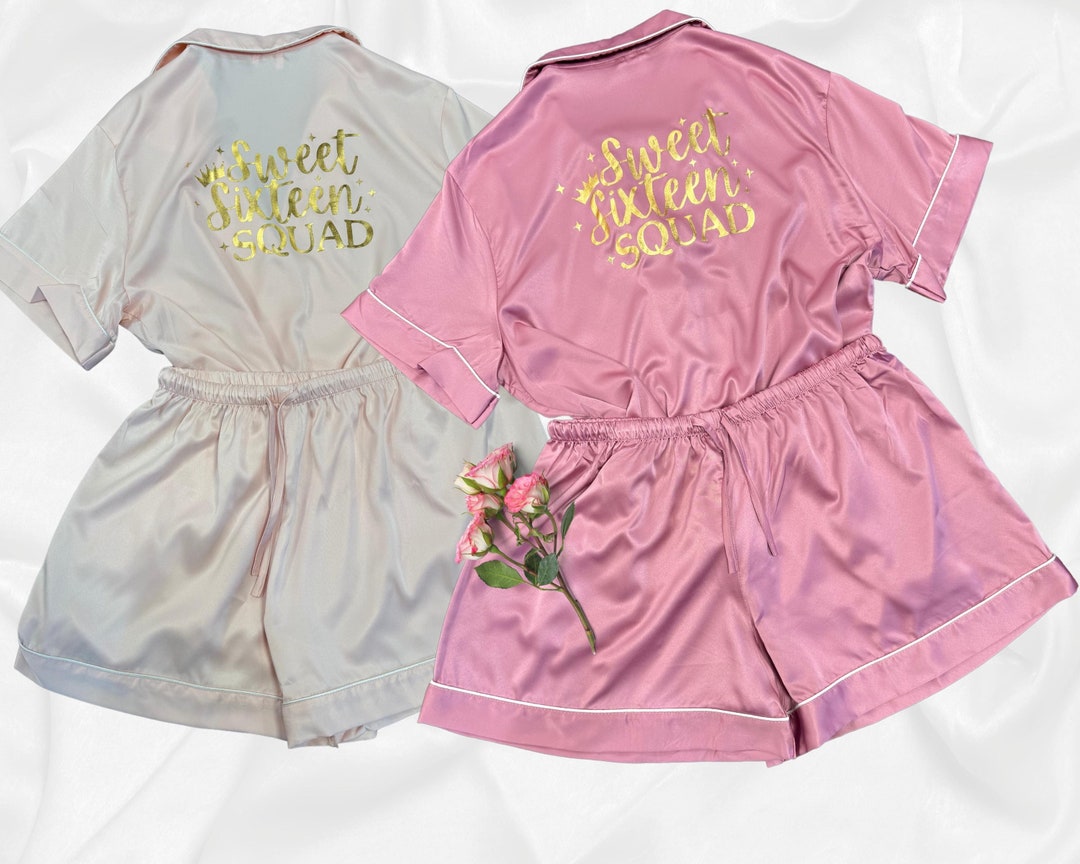 Sweet Sixteen Pajamas, Birthday Party Monogram Satin Pajamas Set ...