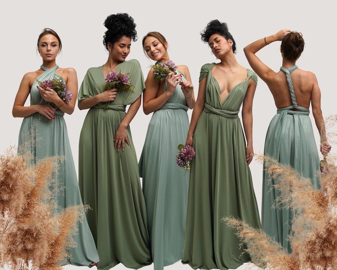TREND COLORS 2025 Fossil Green Bridesmaid Dress Convertible Bridesmaid ...