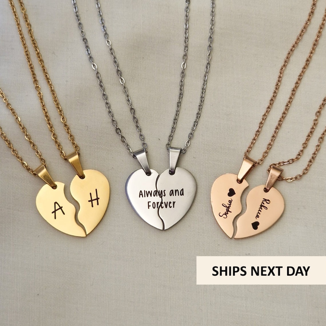 Personalised Best Friends Heart Necklaces Couples Necklaces - Etsy