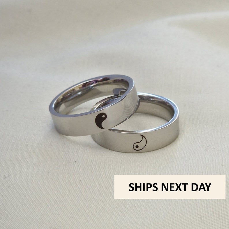 Personalised Yin and Yang Couples Rings, Stainless Steel. 4/6mm ...