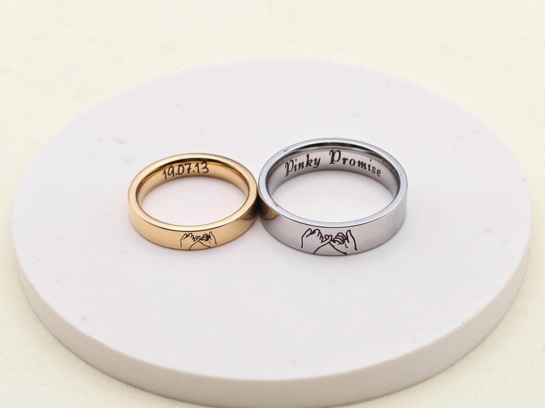 Personalised Pinky Promise Couples Rings, Stainless Steel. Matching ...
