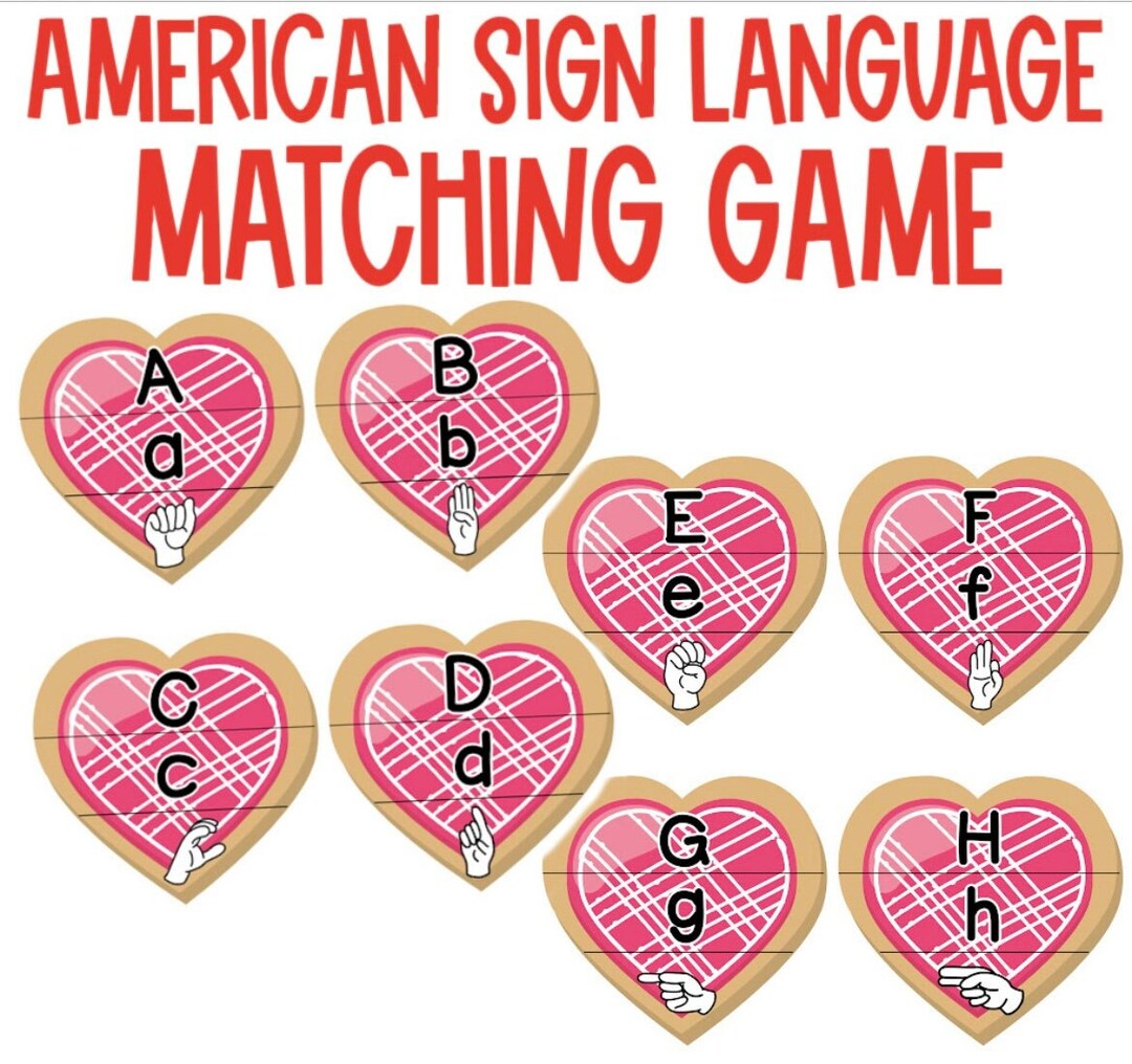 American Sign Language Matching Game 7 Pages - Etsy