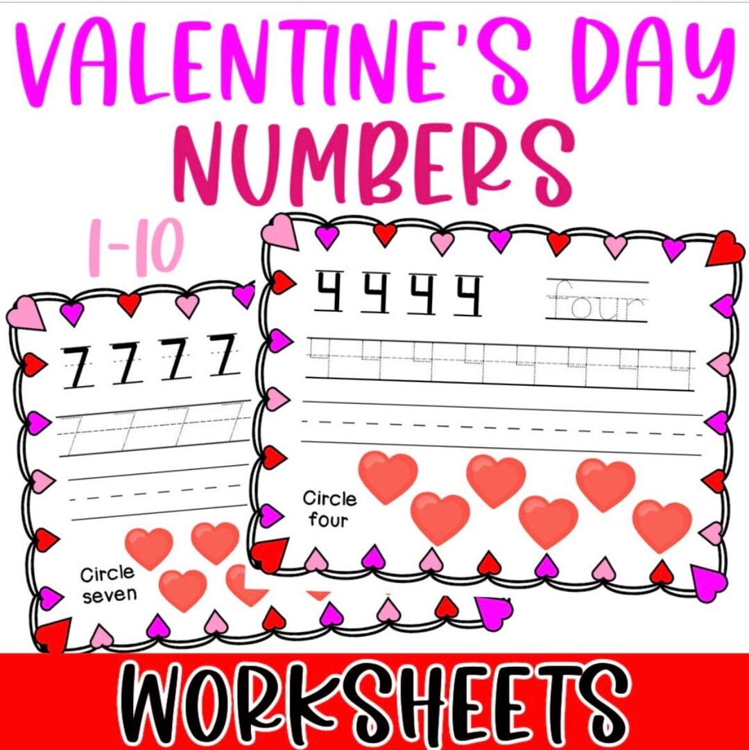 Valentine’s Day Numbers 1-10 Worksheets (10 Sheets) - Etsy