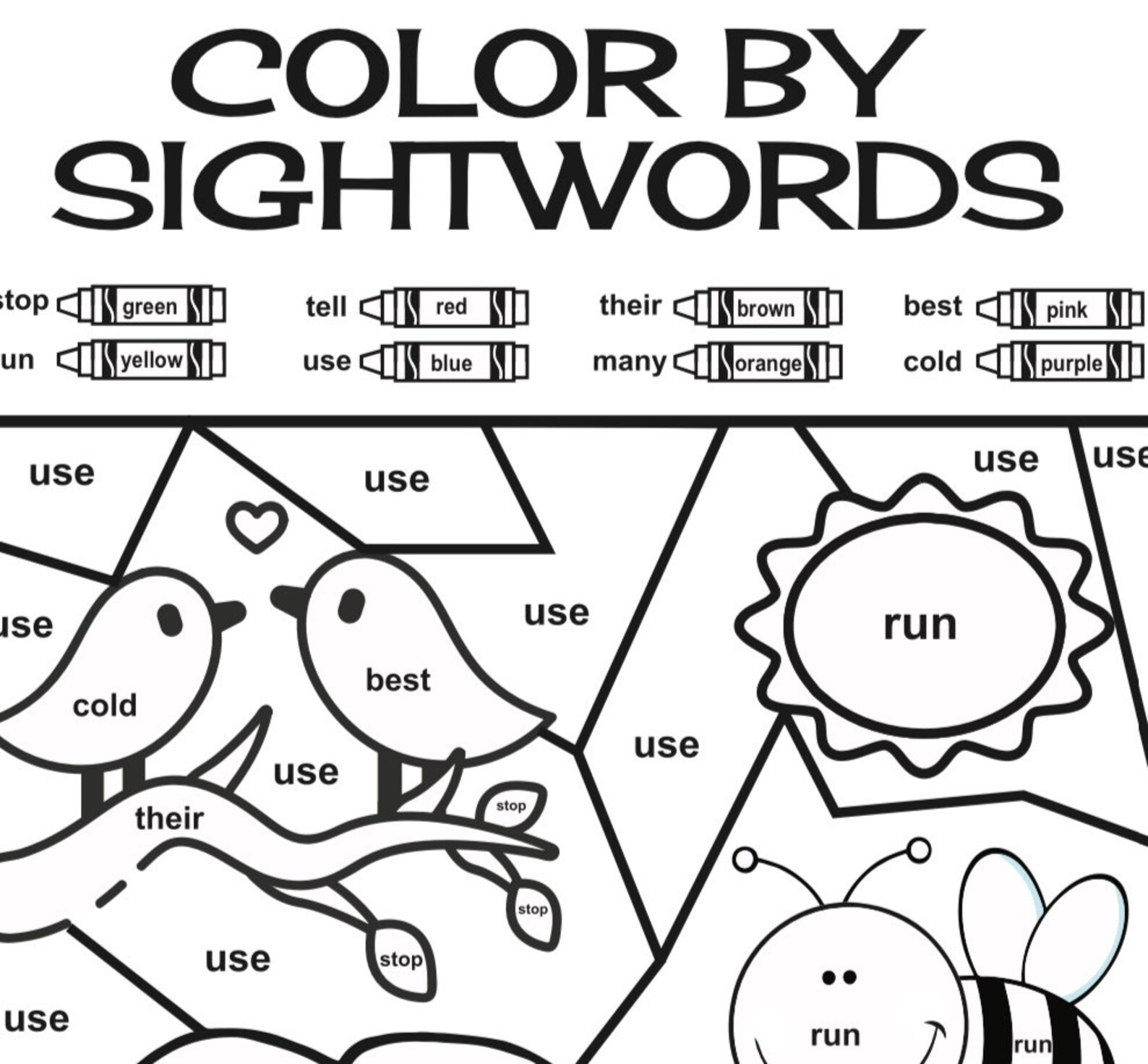 Color by Sight Words and Sight Word Word Scramble - Etsy