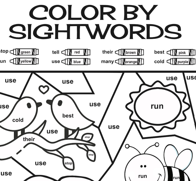 Color by Sight Words and Sight Word Word Scramble - Etsy