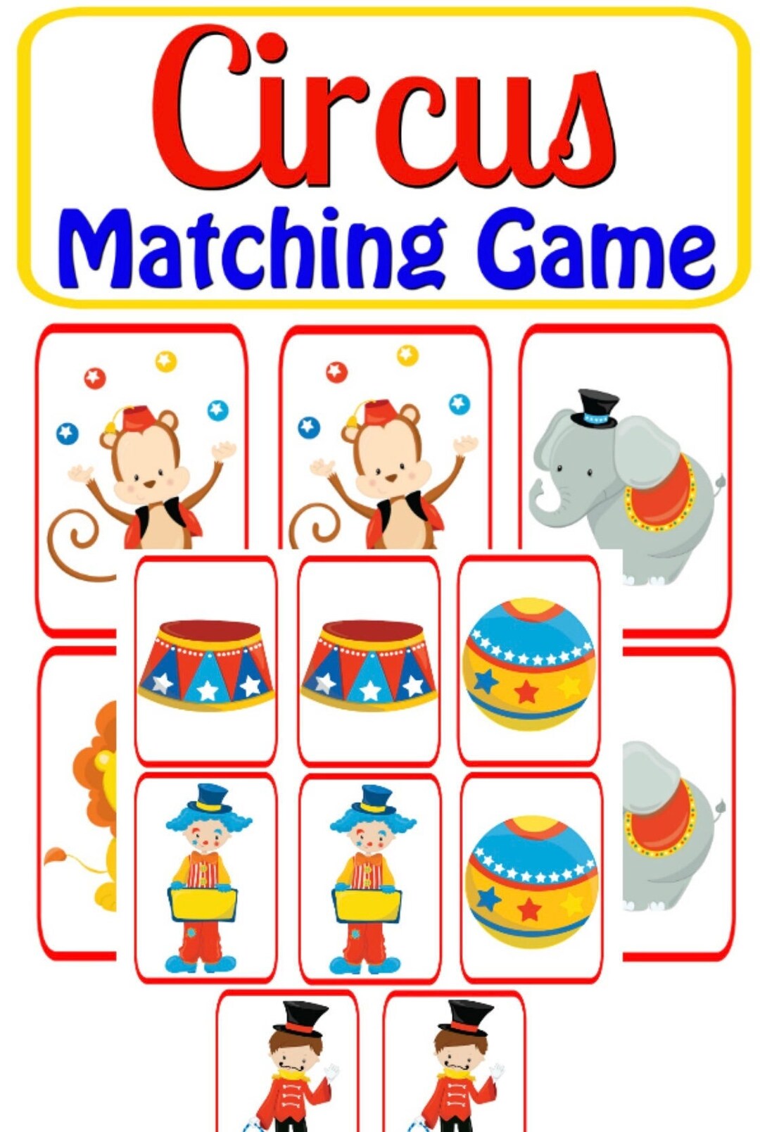 14 Piece Circus Matching Game - Etsy
