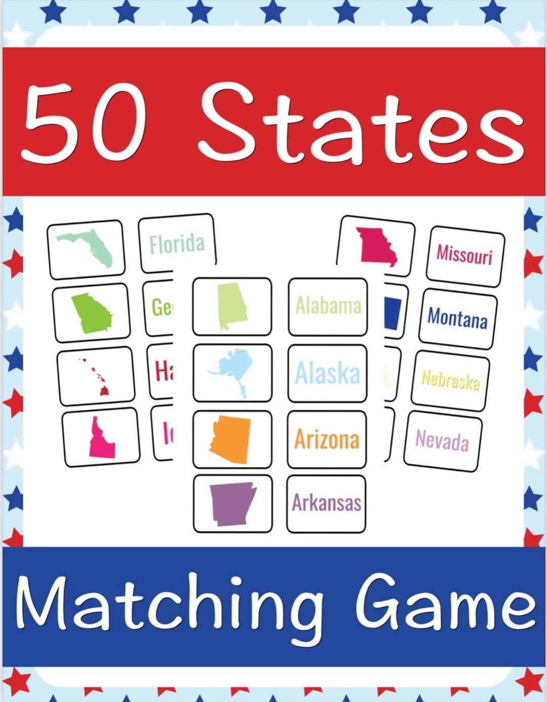 USA 50 States Matching Game - Etsy