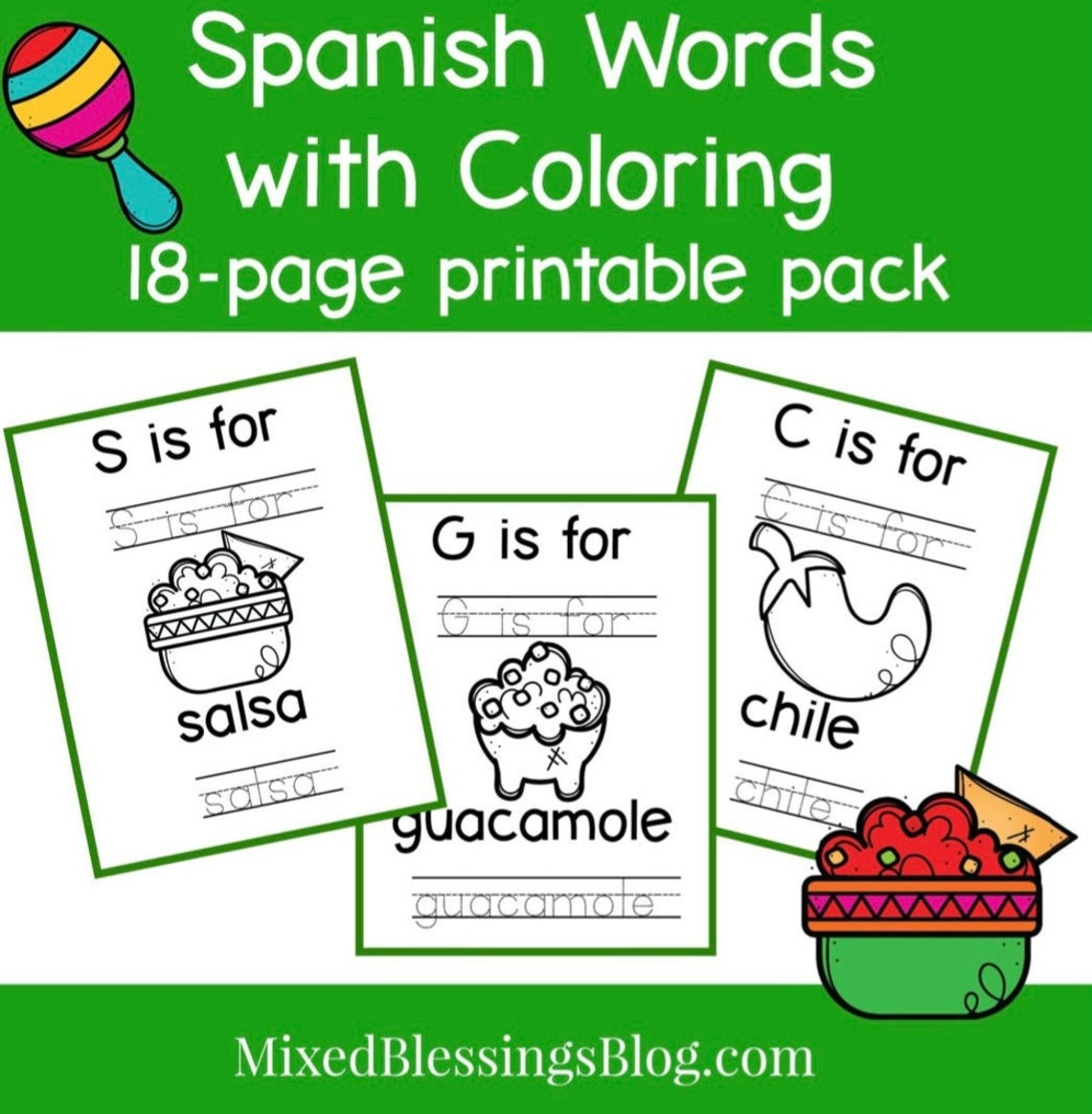 Spanish Words & Coloring Pages - Etsy