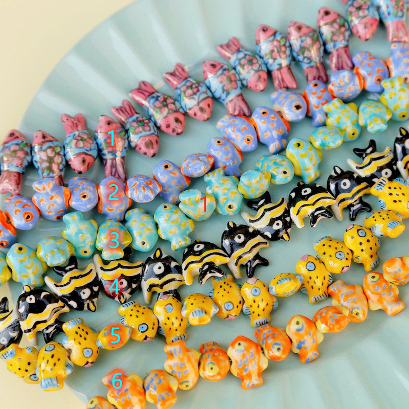 10pcs 13-27mm Fun Hand-painted Fish-shaped Ceramic Beads | Etsy