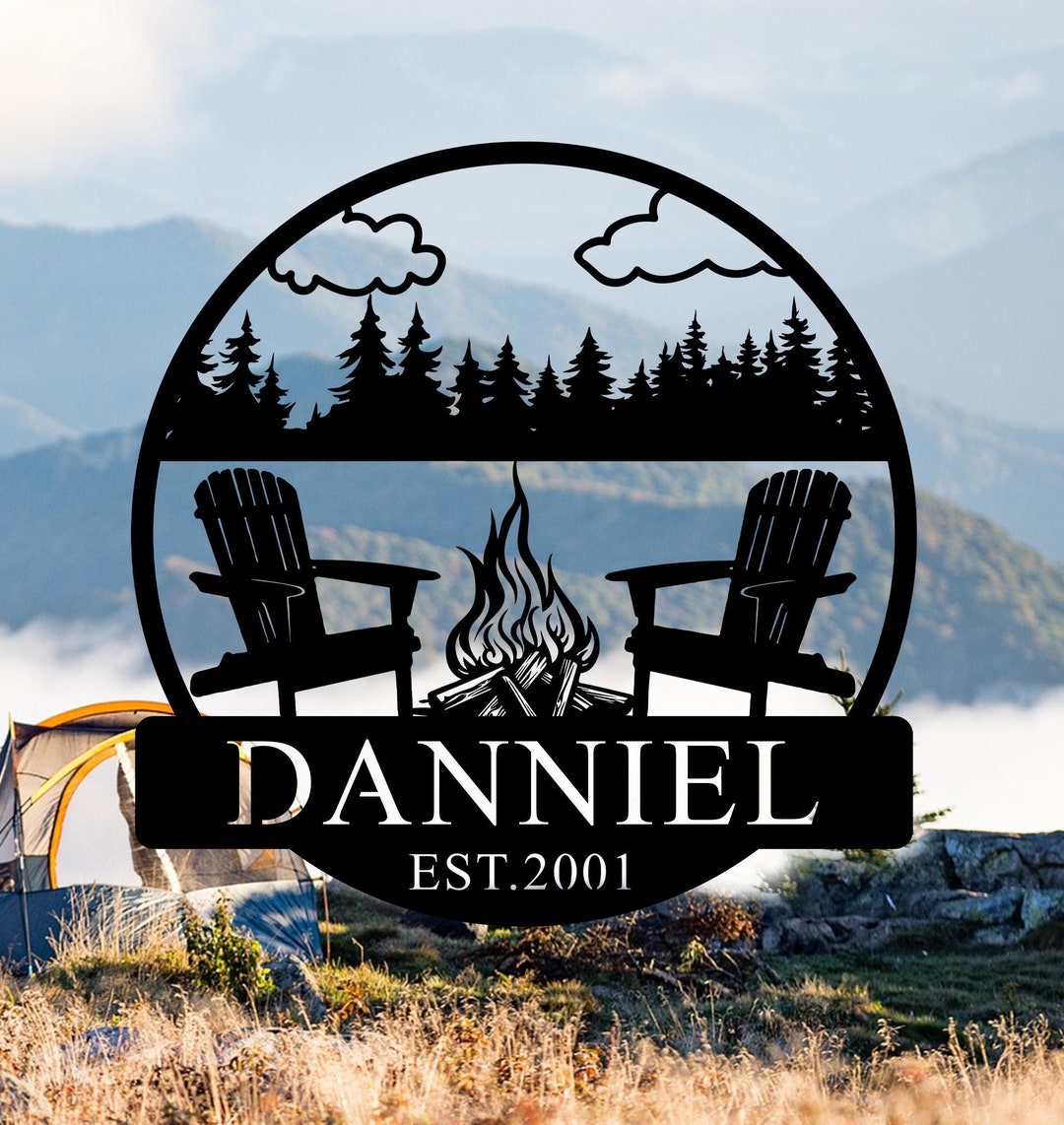 Forest Campfire Metal Sign, Custom Campsite Monogram Decor ...