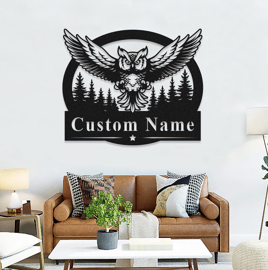 Metal Owl Sign,custom Owl Metal Wall Decor,owl Monogram Sign,front Door ...