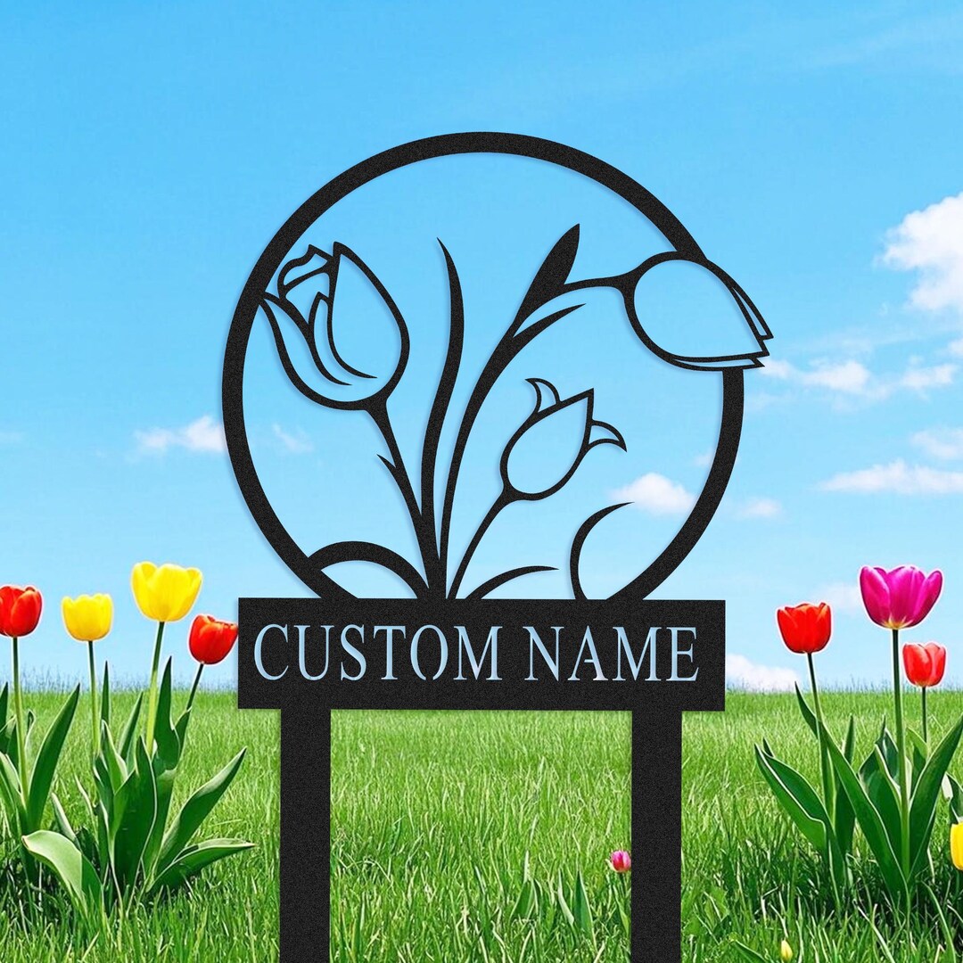 Custom Tulip Flowers Metal Sign,tulip Garden Sign With Stakes,tulip ...