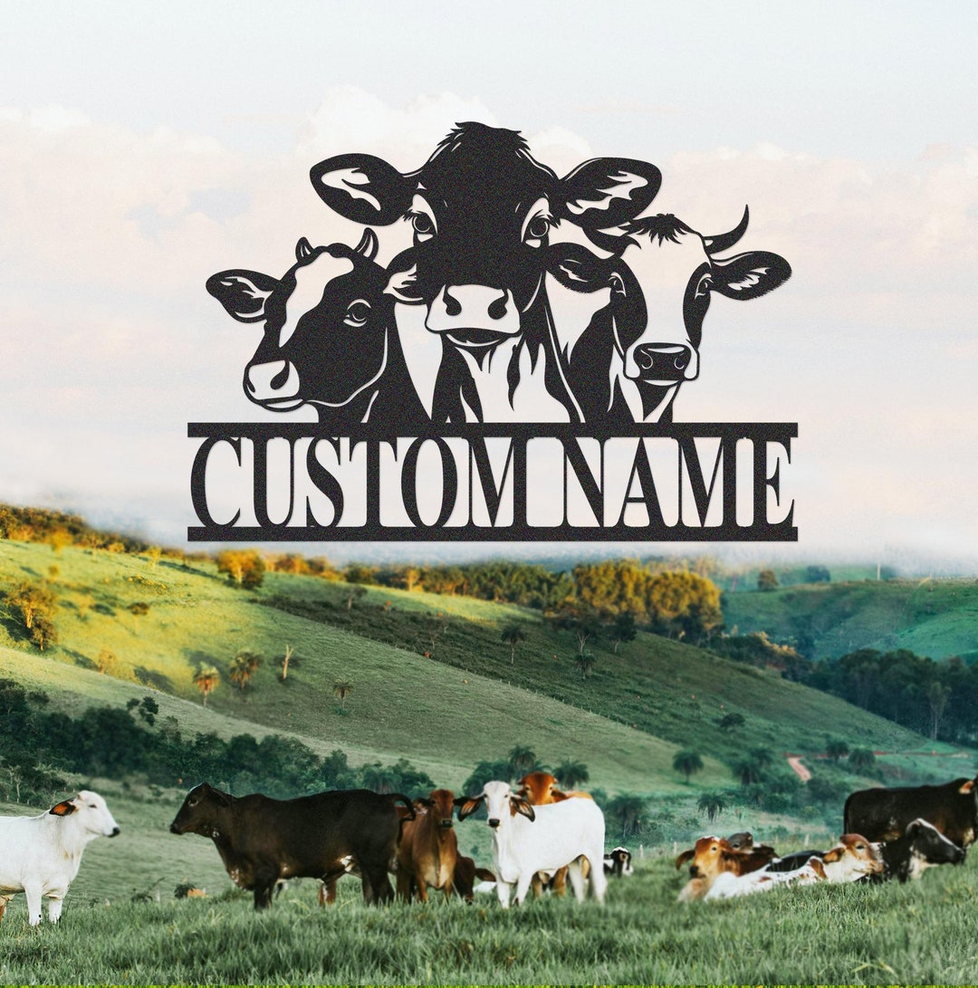 Cow Farm Metal Sign, Personalized Three Cows Sign,custom Ranch Name ...