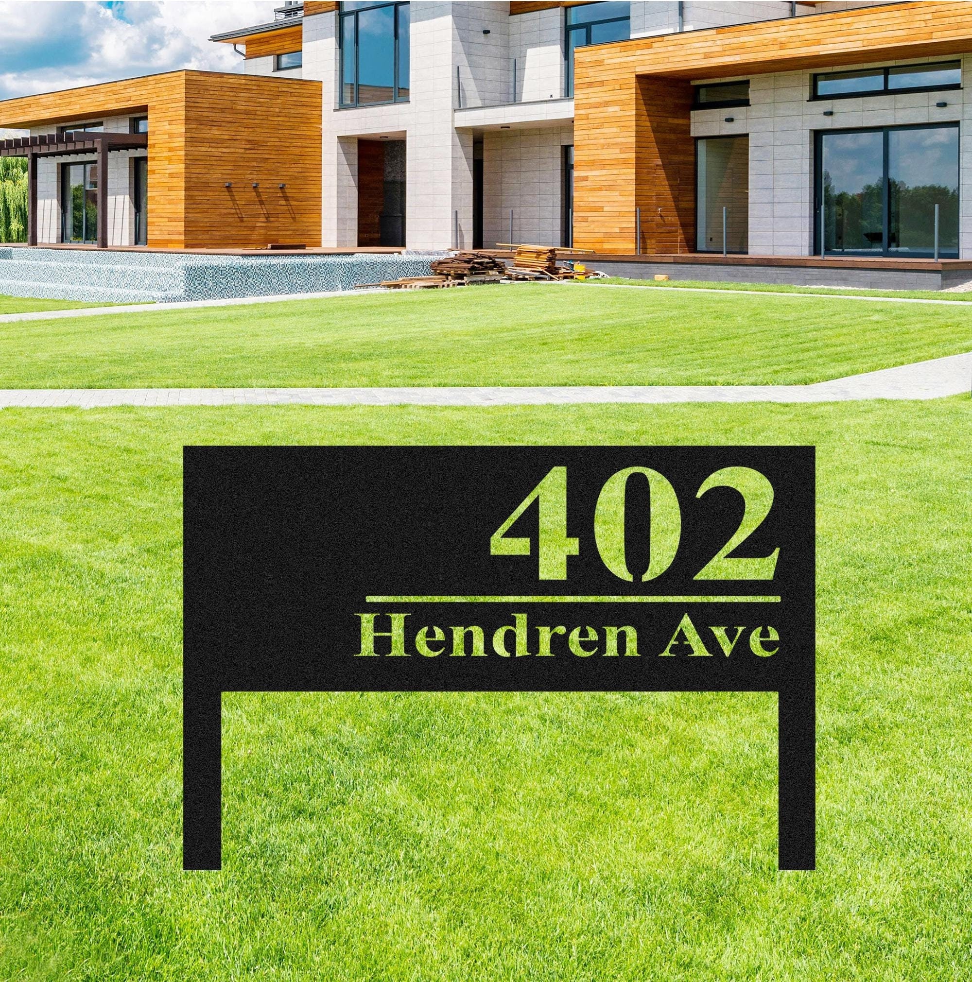 Custom Address Sign With Stakes,modern House Number Sign,personalized ...