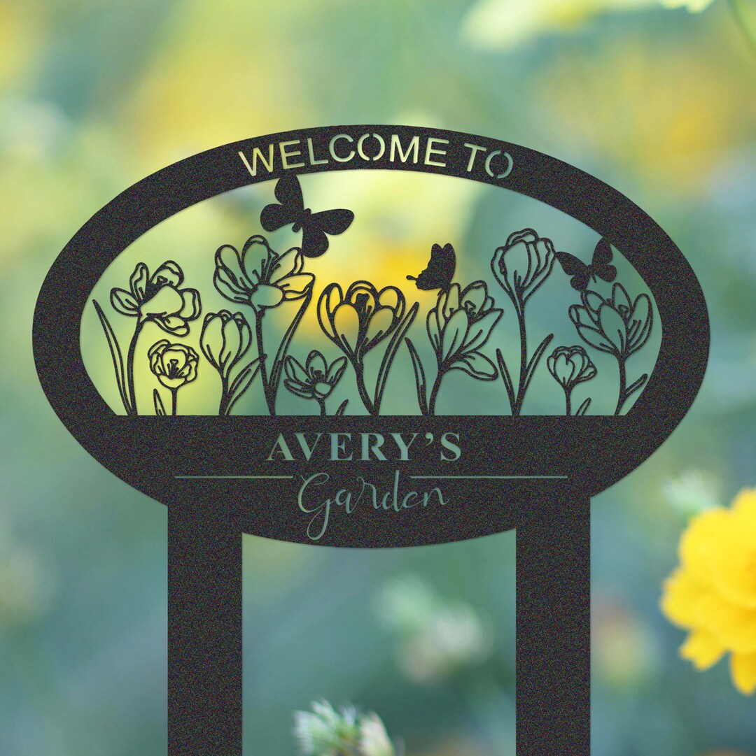 Custom Garden Sign With Stake,butterfly Metal Garden Sign,flower Yard ...